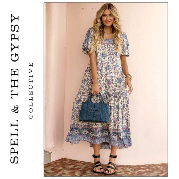 Spell | Dresses | Nwt Spell Folk Song Square Neck Gown In Sky Size Xs ...